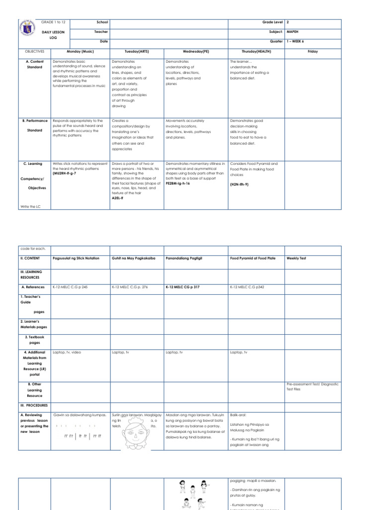 DLL Q1 Mapeh W6 | PDF