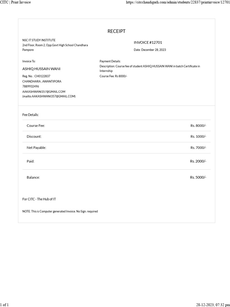 CITC Print Invoice | PDF