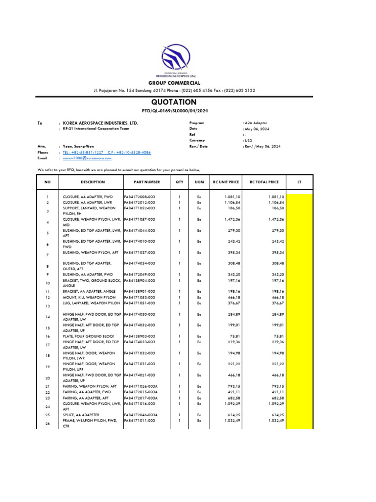 Quotation Number PTD-QL-169-SL0000!04!2024 - A2A Adapter KAI - Rev.1 ...