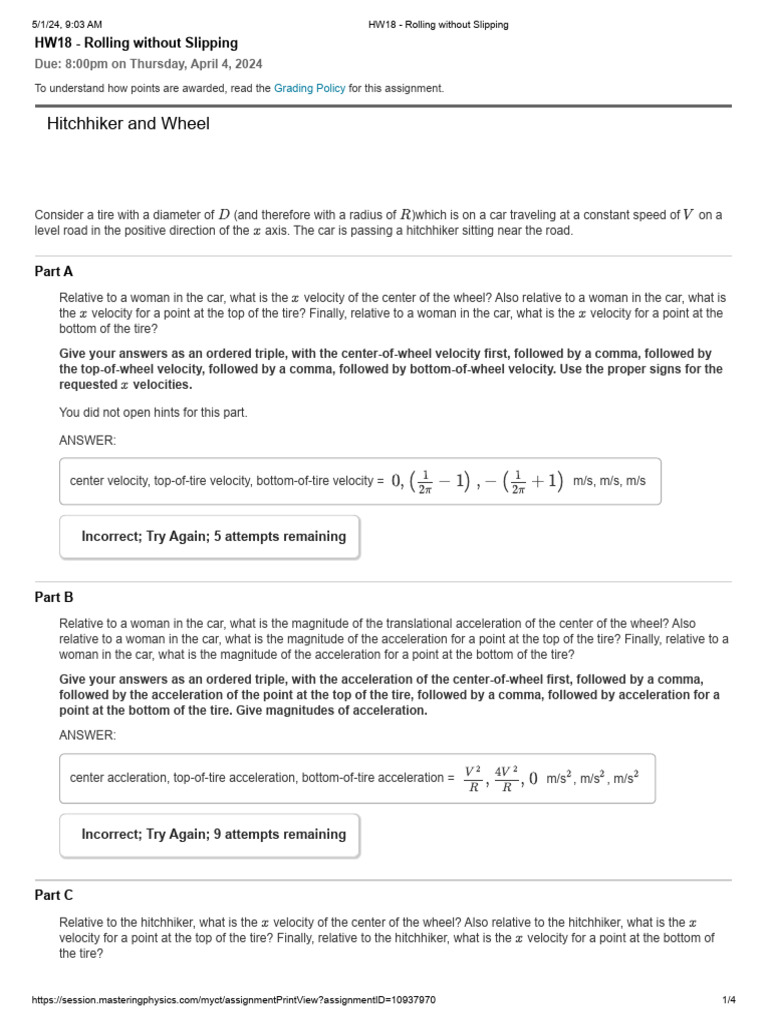 HW18 - Rolling Without Slipping | PDF