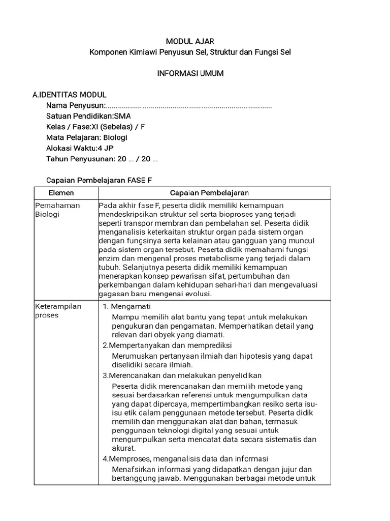 Modul 1 - Salinan Struktur Dan Fungsi Sel | PDF