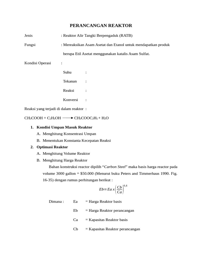 Naskah Perancangan Reaktor Alir Tangki Berpengaduk | PDF