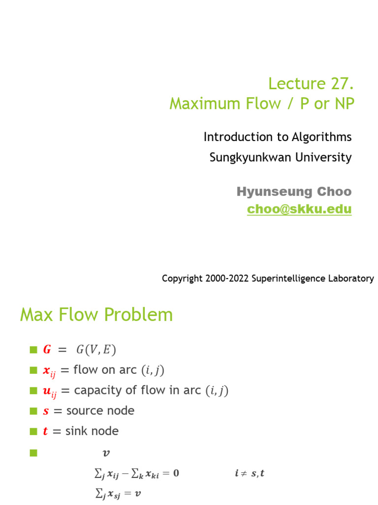 Lecture 27 - MaximumFlow - NP-Completeness | PDF