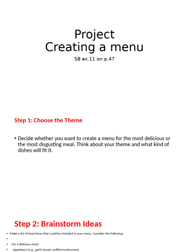 Project - Create A Menu | PDF