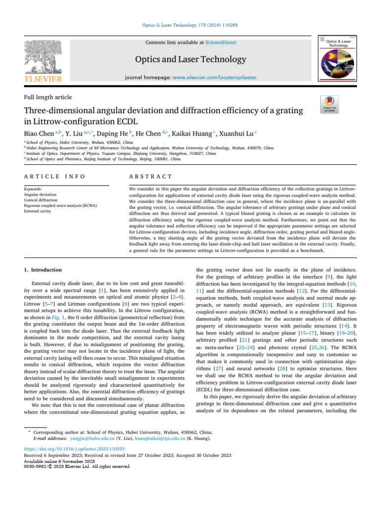 3. Three-dimensional angular deviation and diffraction efficiency of a grating in Littrow ...