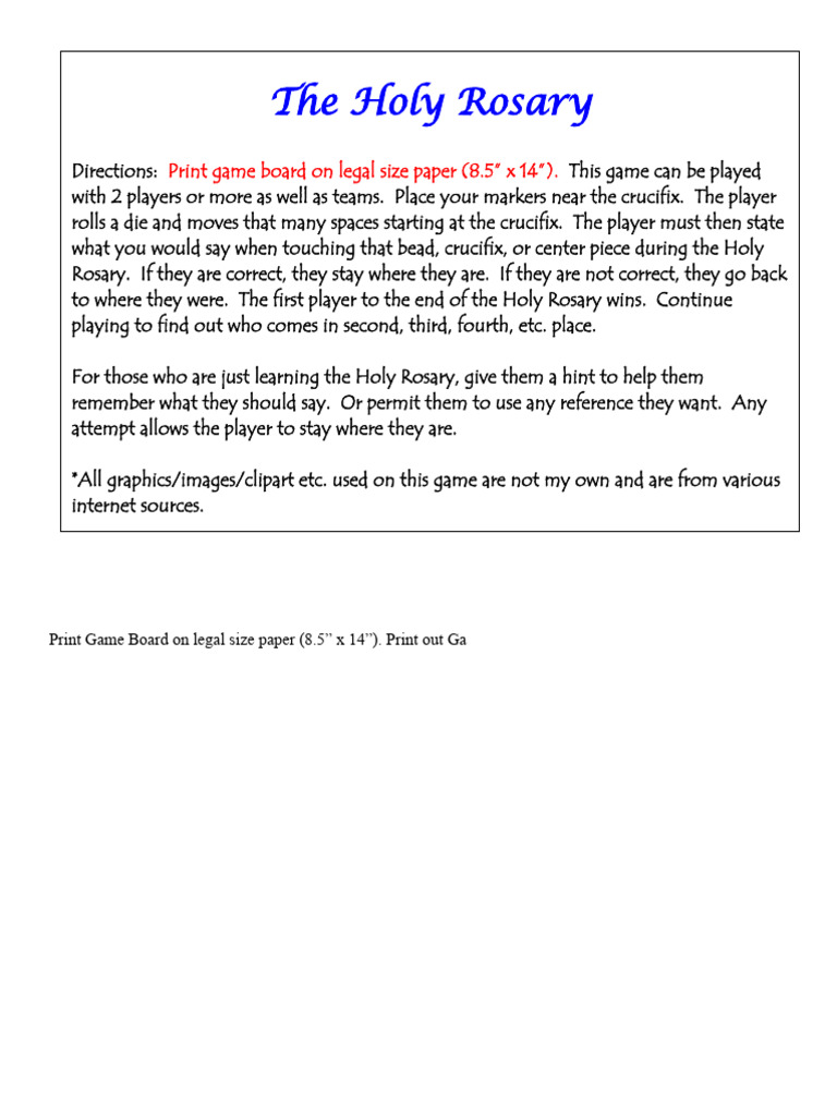The Holy Rosary Game | PDF | Games & Activities