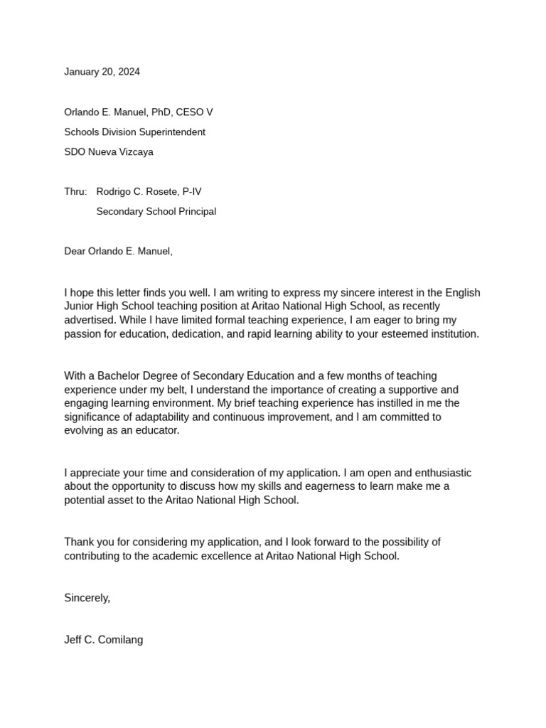 Sample Intent Letter | PDF