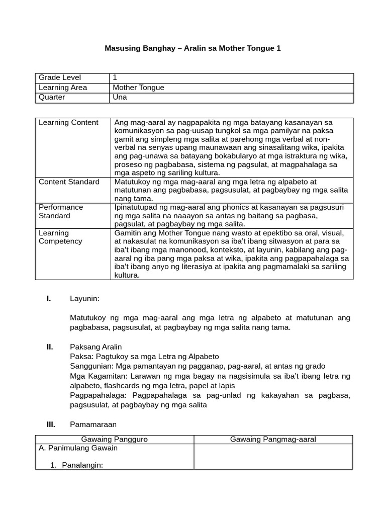 Mtb-Mle Demo Lesson Plan | PDF