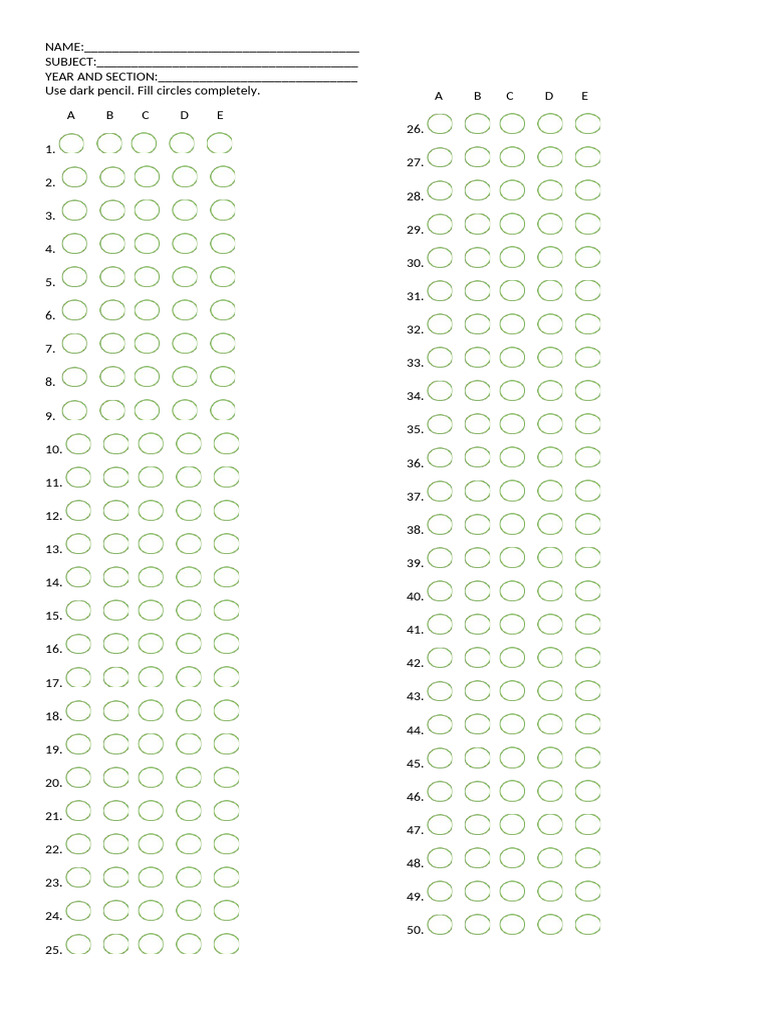 Bubblesheet 50 Items Pdf