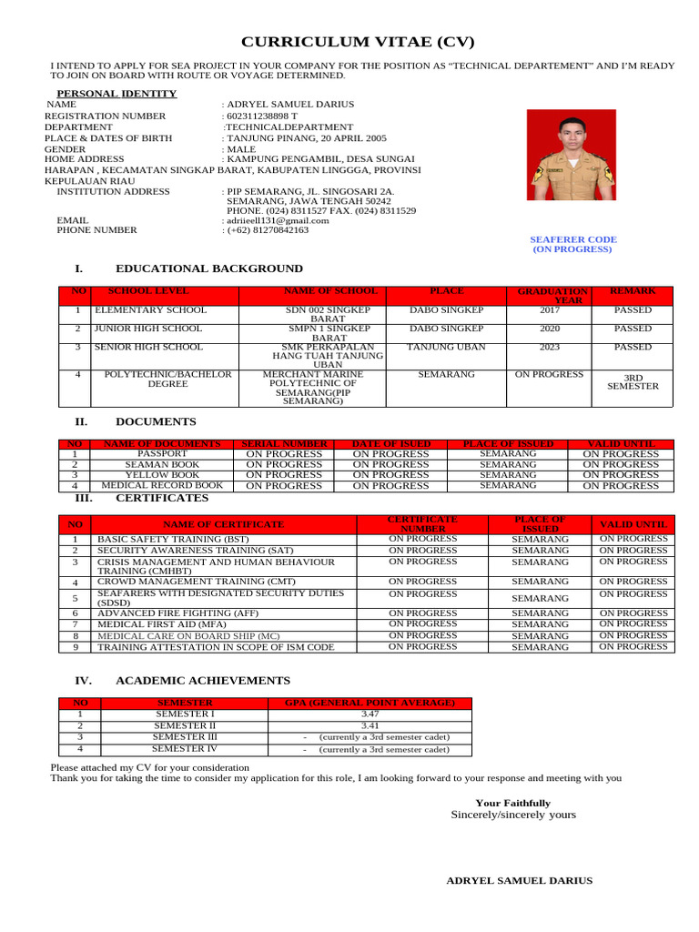 CV Adryel Samuel Darius | PDF