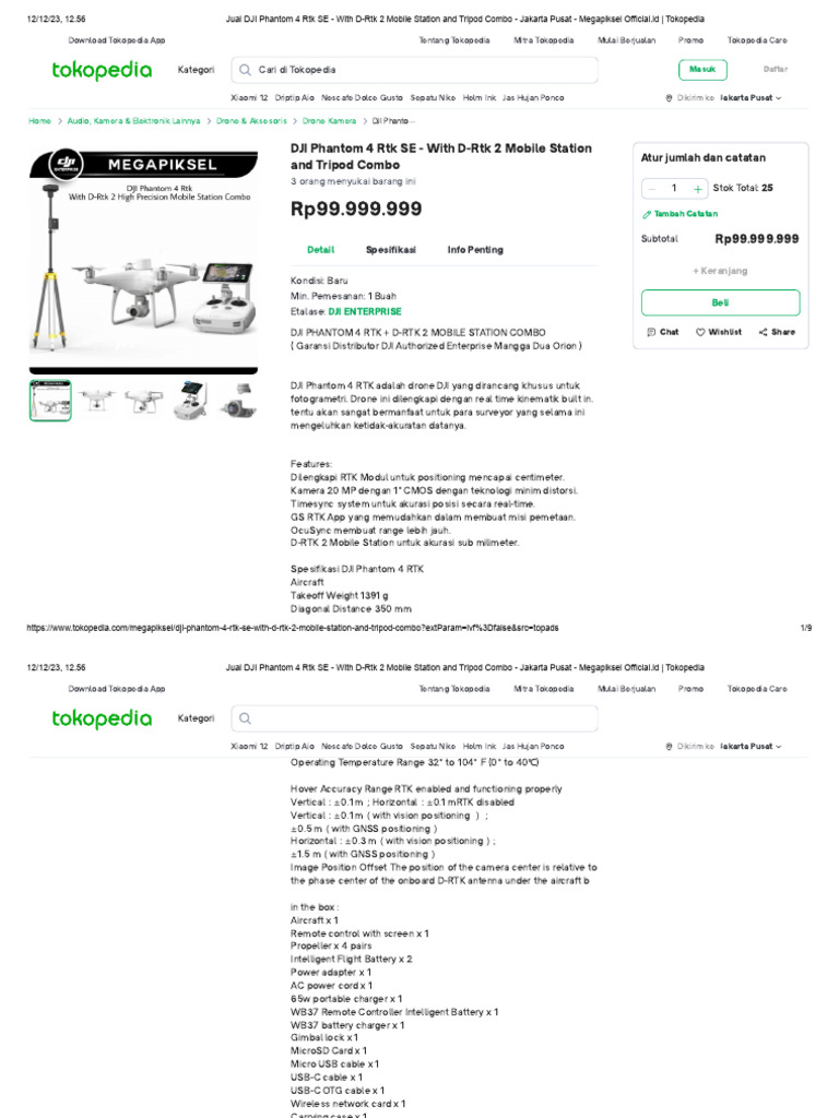 Jual DJI Phantom 4 Rtk SE - With D-Rtk 2 Mobile Station and Tripod Combo - Jakarta Pusat ...