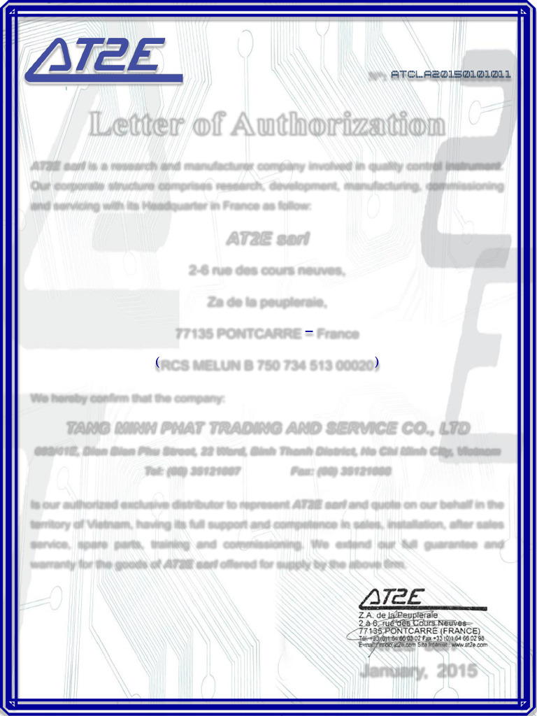 Authorization Letter - TMP - AT2E | PDF