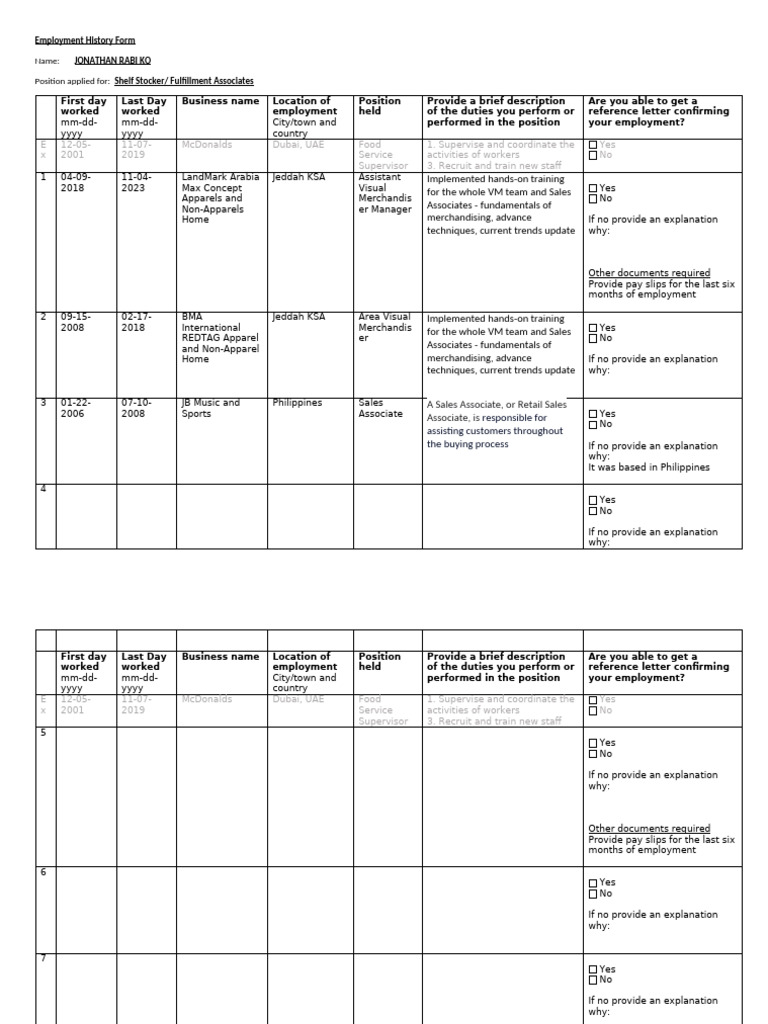Employment History | PDF