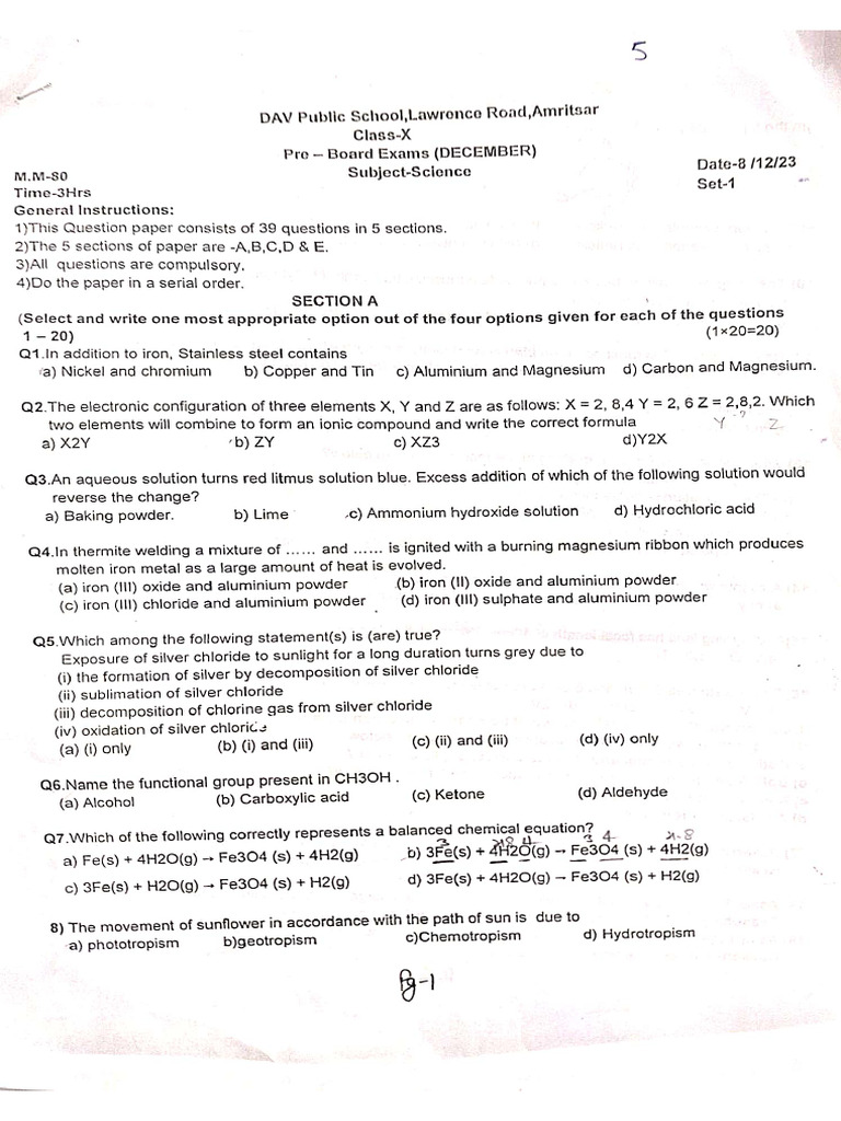 Science Pre Board | PDF