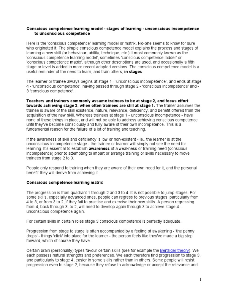Conscious Competence Learning Model | PDF | Consciousness | Competence ...