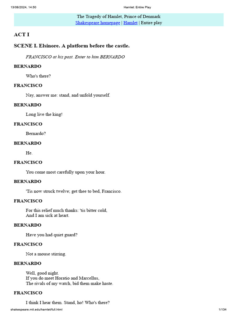Hamlet: Full Text of the Play | PDF | Hamlet