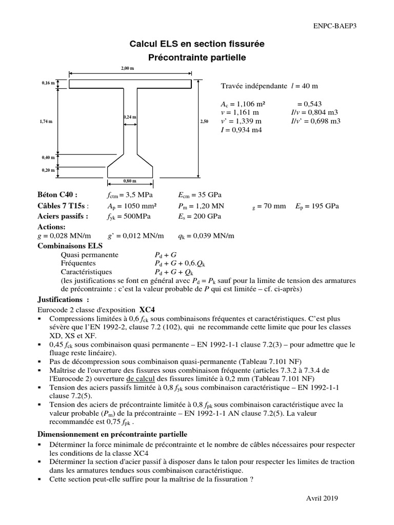 Calcul ELS en Section Fissurée Précontrainte Partielle: A V I V I I | PDF