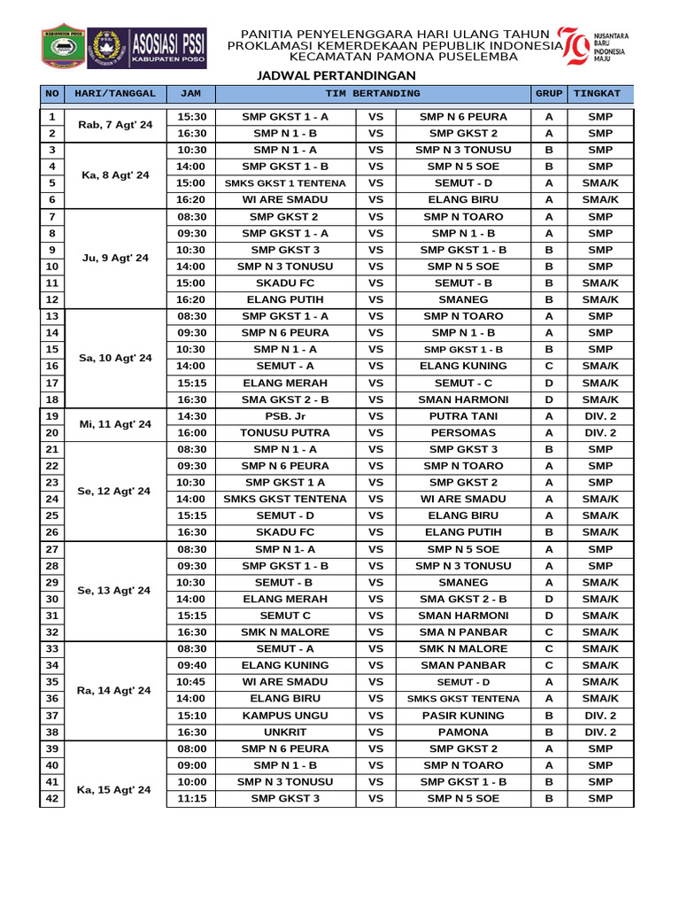 Jadwal Hut Ri 79 Pampus | PDF