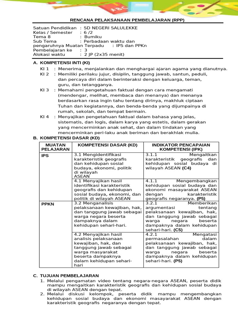 RPP Kelas 6 Tema 8 | PDF