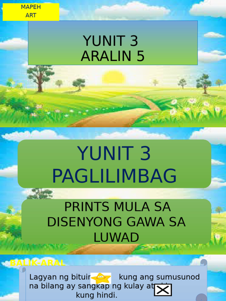 Mapeh Art q3 Aralin 5 Prints Mula Sa Disenyong Gawa Sa Luwad | PDF