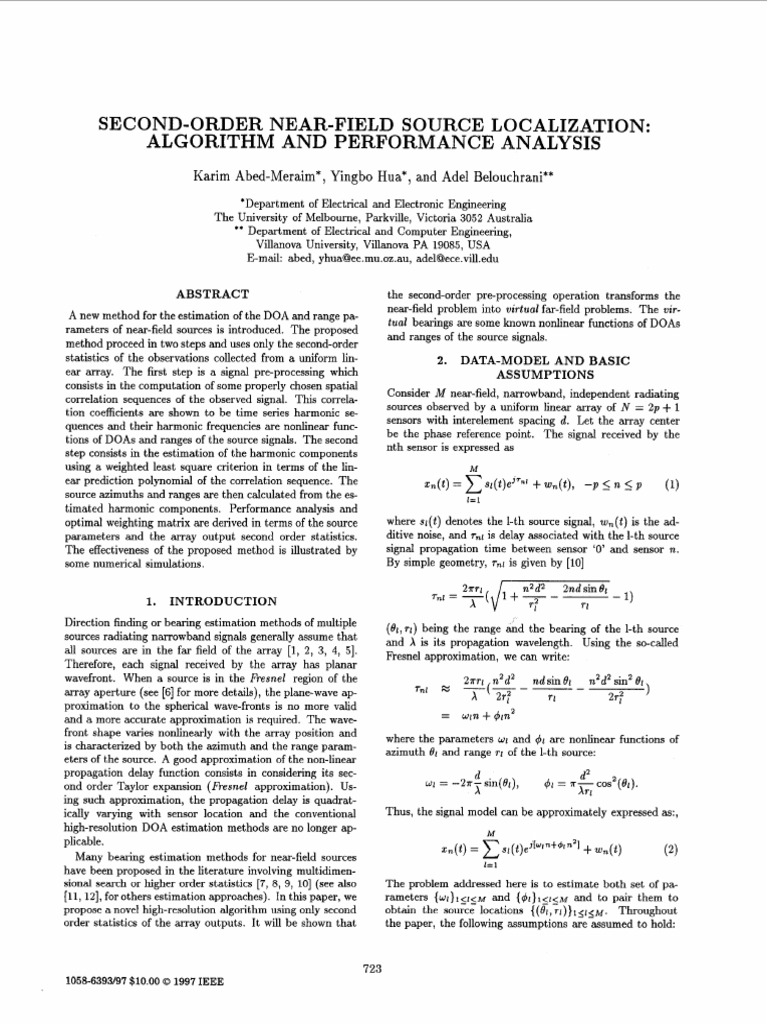 Second Order Near Field Source Localization Algorithm And Performance Analysis Pdf 
