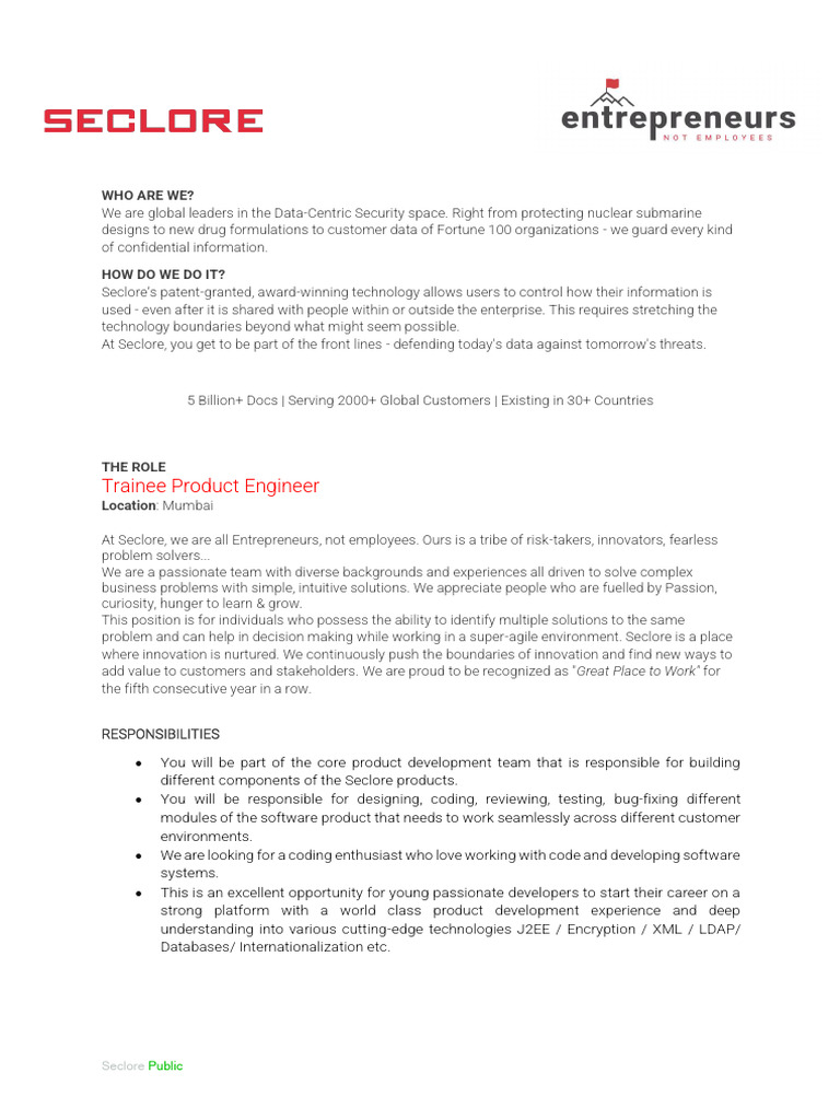 JD - Trainee Product Engineer | PDF