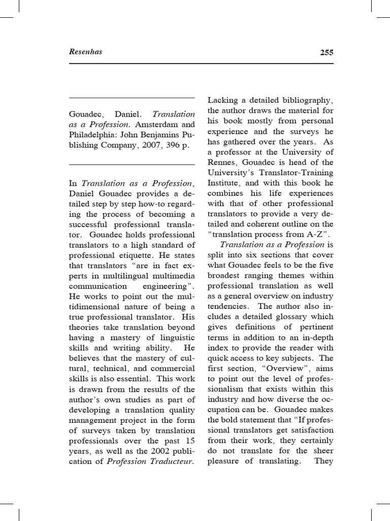 Gouadec Daniel Translation As A Profession | PDF