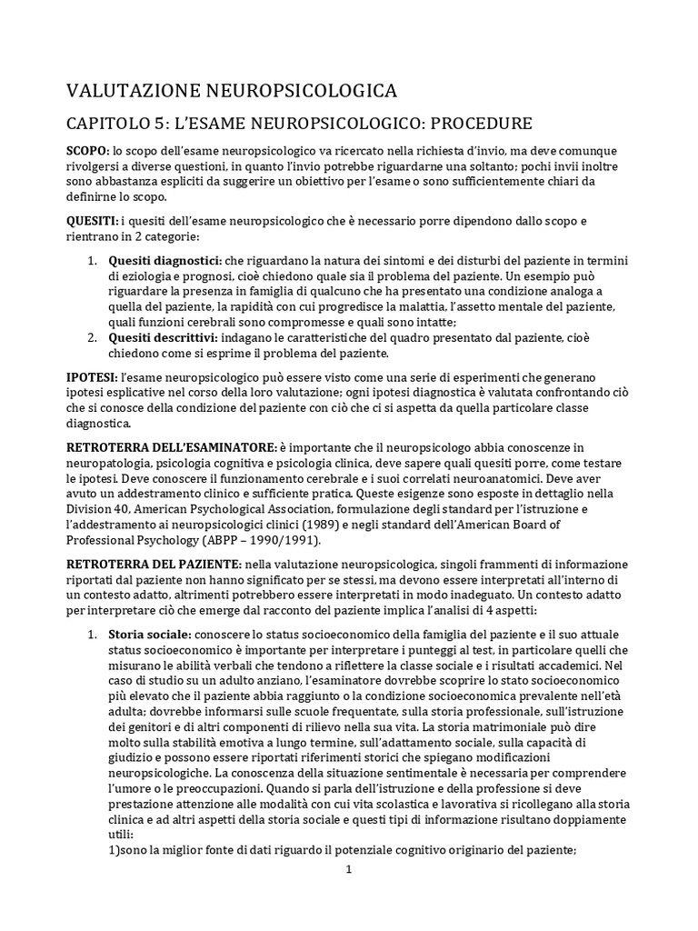 Valutazione Neuropsicologica | PDF