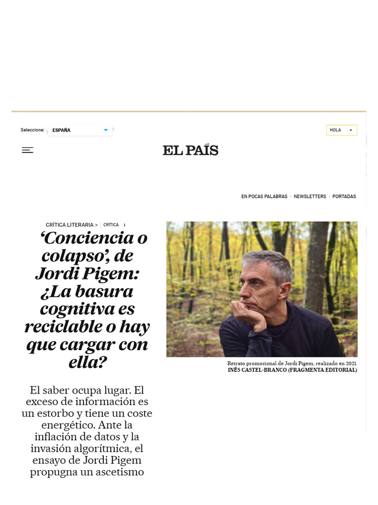 Conciencia o Colapso', de Jordi Pigem: ¿La Basura Cognitiva Es Reciclable o Hay Que Cargar Con ...