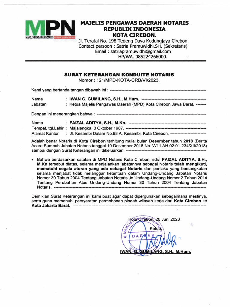 Surat Keterangan MPD | PDF