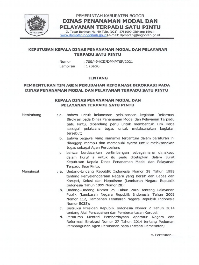 SK Tim Agen Perubahan Tahun 2021 | PDF