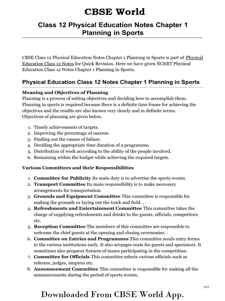 Notes Chapter 1 Planning in Sports | PDF Notes Chapter 1 Planning in Sports | PDF