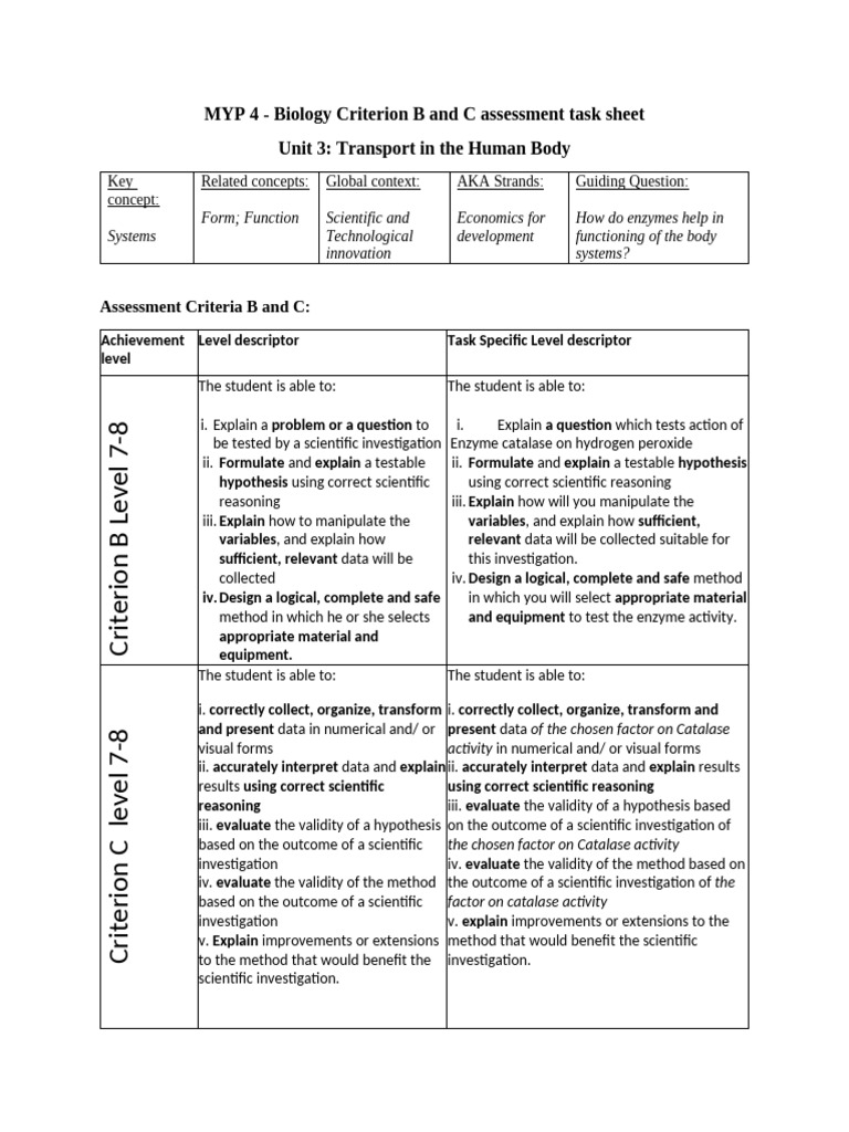 Criteria B Enzyme Activity | PDF