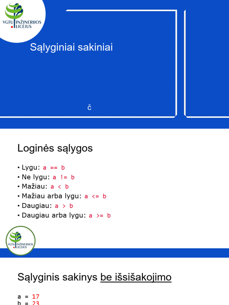 Sąlyginiai sakiniai Python pamokoje | PDF | Language Arts & Discipline | Computers