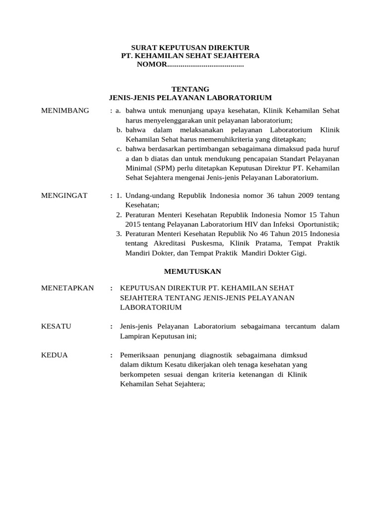 SK Penetapan Jenis2 Pelayanan Lab | PDF