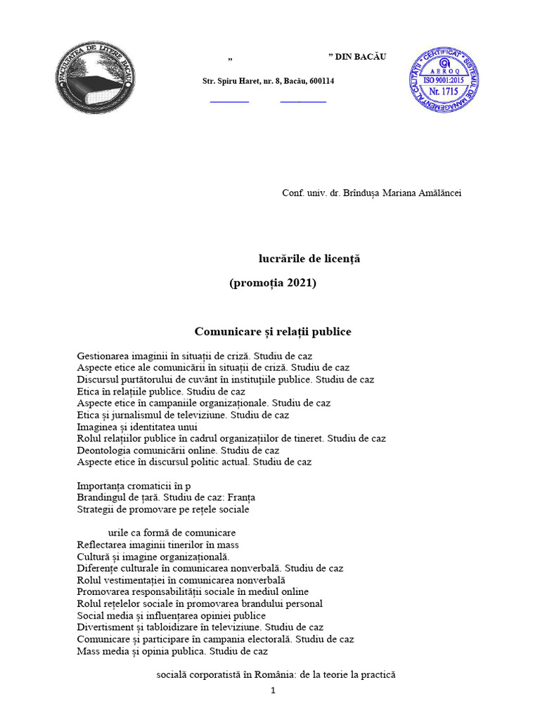 Teme Licenta 2021 Fara-Coord. Docx | PDF