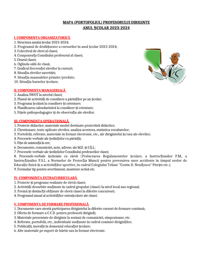 Portofoliul Profesorului Diriginte 2023-2024 | PDF