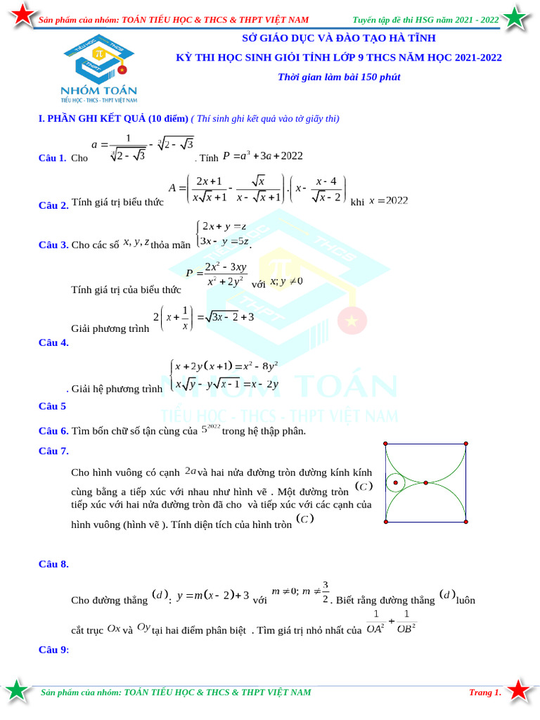 71 - ĐỀ - HSG - 9 - HÀ-TĨNH-2021-2022pb 23 24 | PDF
