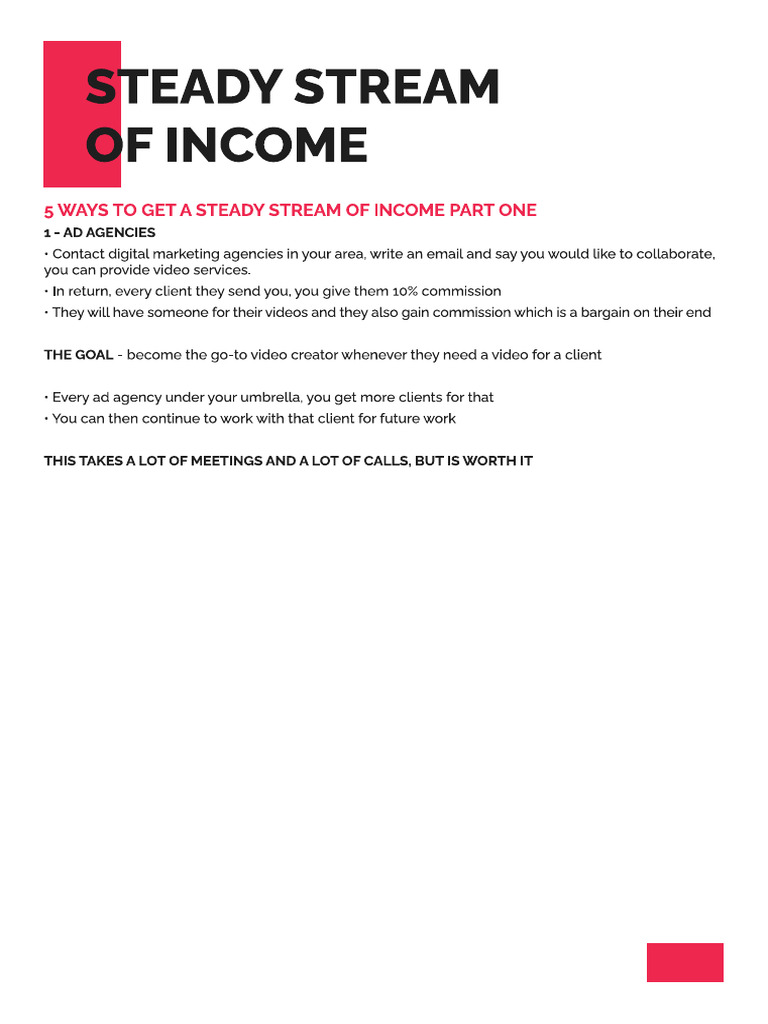 5 Ways To Get A Steady Stream of Income Part One 1 | PDF