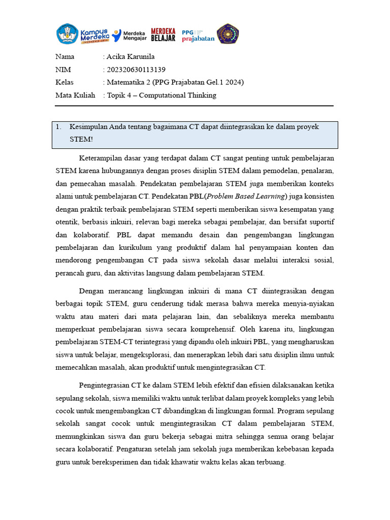 Koneksi Antar Materi T4 CT - Acika Karunila | PDF