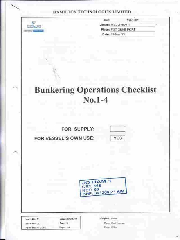 Ovv 6c.1.3 Bunkering Checklist Ra Jsa | PDF