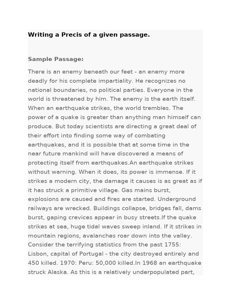 Writing A Precis of A Given Passage | PDF
