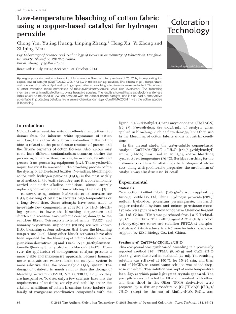 Coloration Technology - 2015 - Yin - Low‐temperature bleaching of ... Coloration Technology - 2015 - Yin - Low‐temperature bleaching of ...