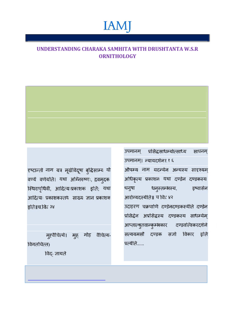 Understanding Charaka Samhita With Drushtanta W.S.R Ornithology | PDF ...
