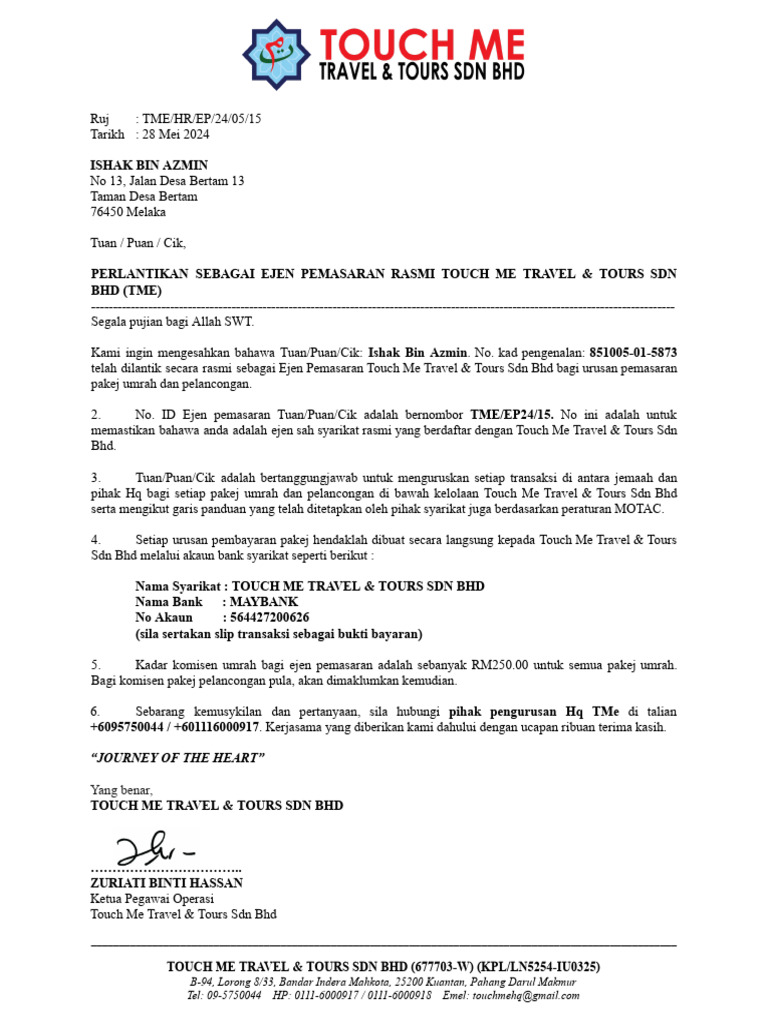 Surat Perlantikan Agent Umrah | PDF