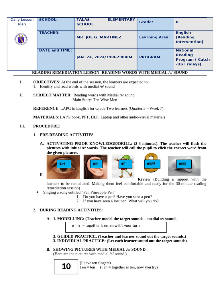 Lesson Plan in Reading Remediation | PDF