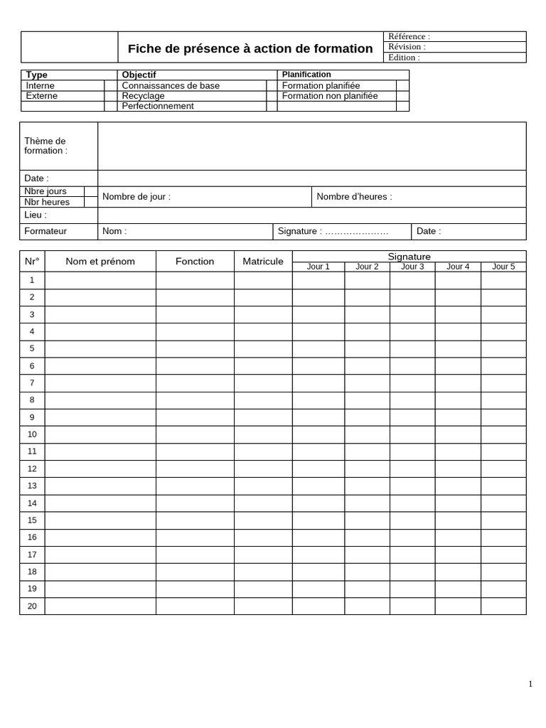 Fiche de Présence à Une Action de Formation1 | PDF