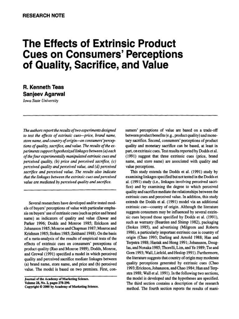 T and A. 2020. The Effects of Extrinsic Product Cues On Consumers ...