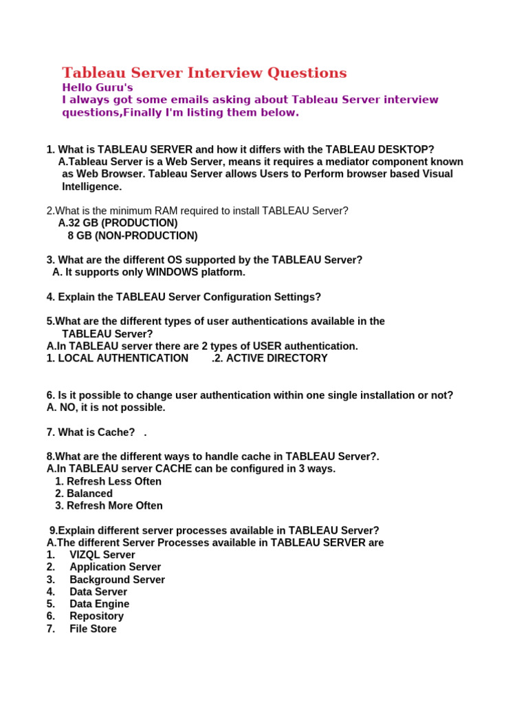 Tableau Server Interview Questions | PDF