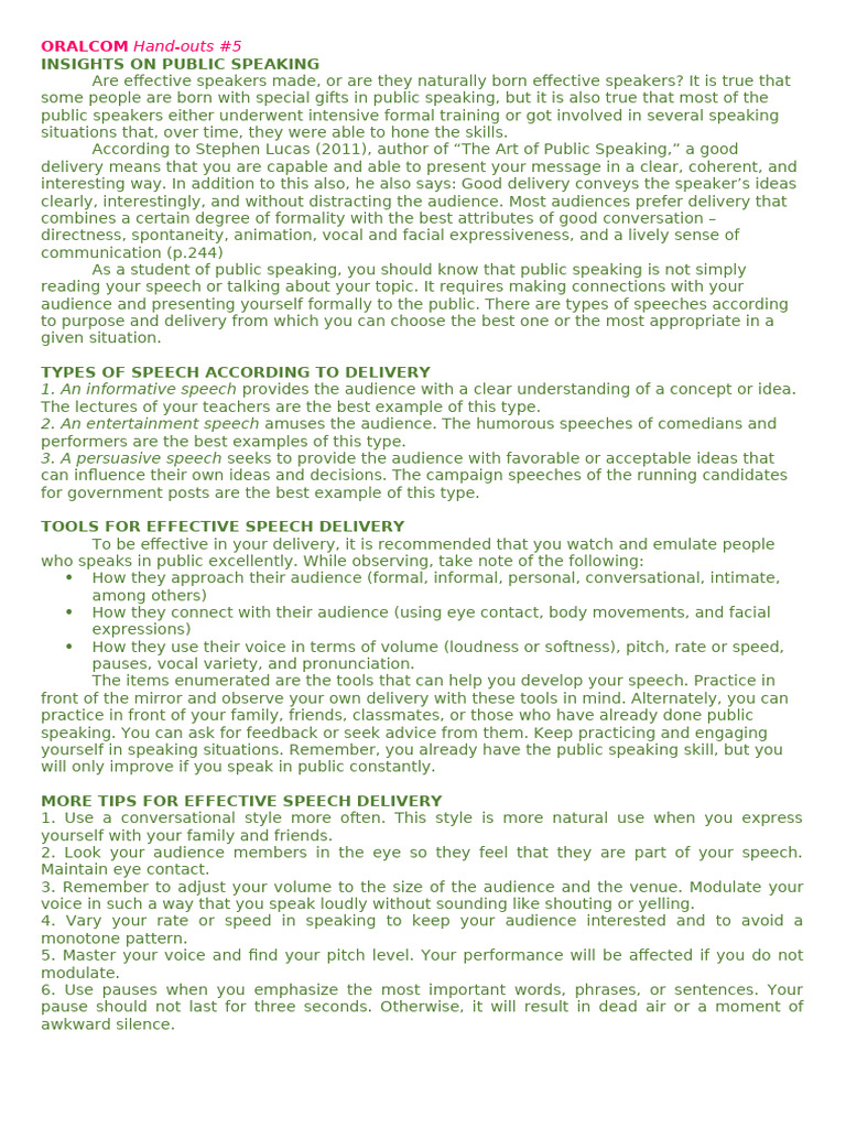 Insights in Public Speaking | PDF | Public Speaking | Career & Growth